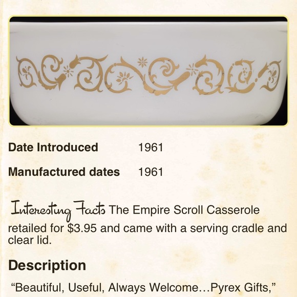 Pyrex | Kitchen | Vintage Pyrex Empire Scroll Casserole Dish | Poshmark